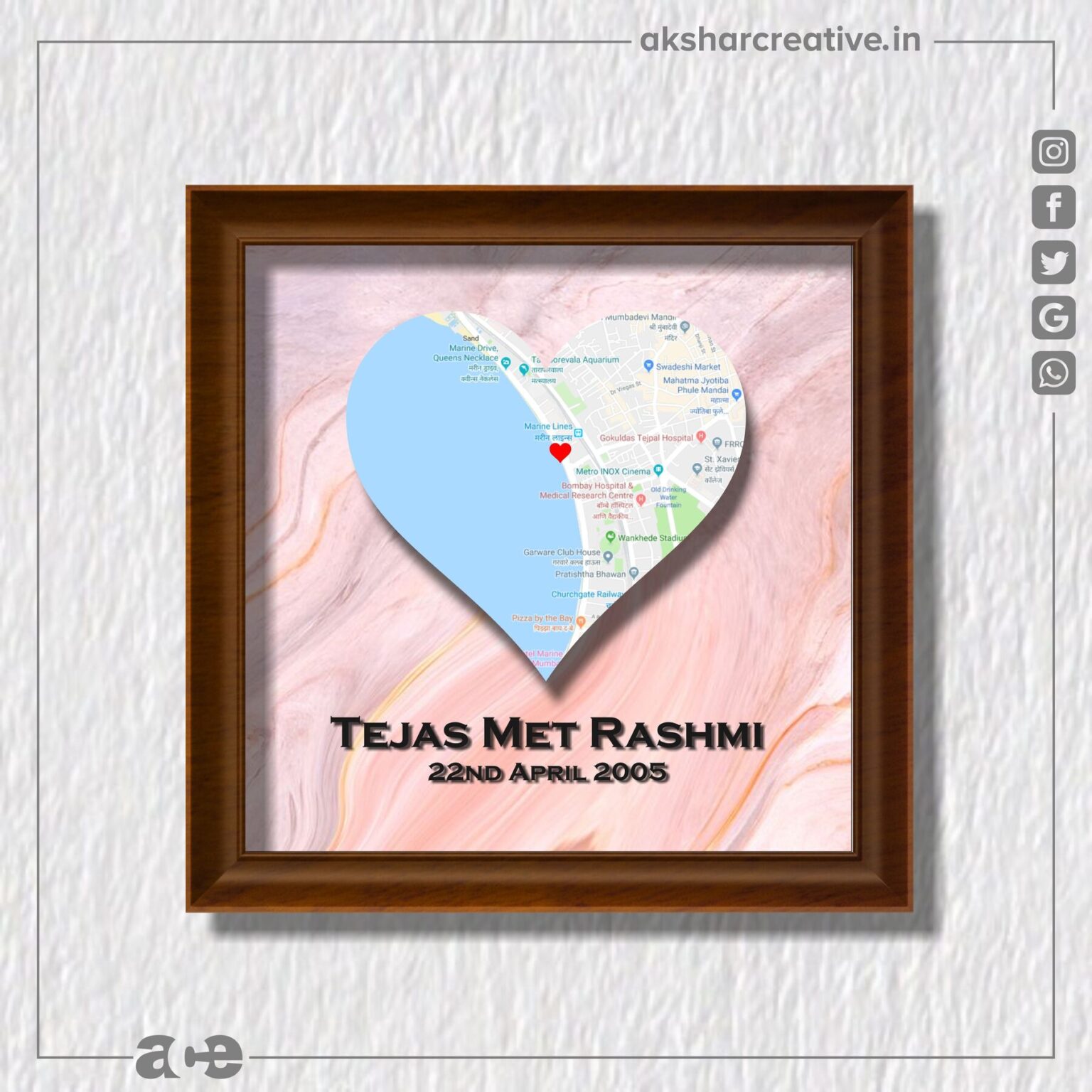 We Met Here First Map Frame - Akshar Creative Enterprise